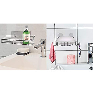 Nieifi Shower Caddy Basket with Hooks Soap Dish Holder Shelf for Shampoo Conditioner Bathroom Kitchen Storage Organizer SUS304 Stainless Steel Adhesive No Drilling - 3 Pack