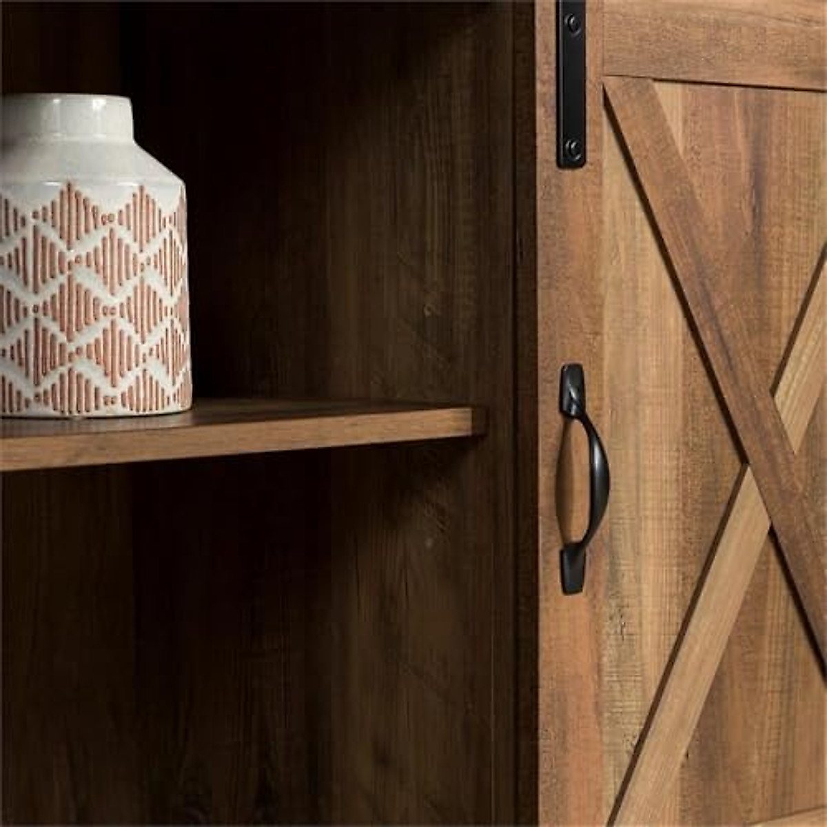 Walker Edison Richmond Modern Farmhouse Sliding Barn Door TV Stand for TVs up to 65 Inches, 58 Inch, White Oak/ Traditional Brown