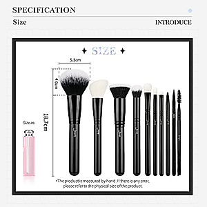Jessup Makeup Brush Set 10pcs Black Make up Brushes Set Professional with Natural Synthetic Hair for Foundation Blending Blush Concealer Eyeshadow Eyebrow Eyeliner, T323