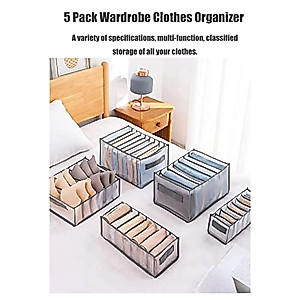 AINIJIA&HOLO 5 Pack Salcouth Organizers,Wardrobe Clothes Organizer, Mesh Foldable Washable Transparent Drawer Organizers for Jeans, Leggings, Underwear, Socks, T-Shirts (Grey)