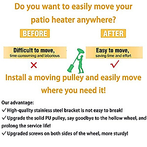 Universal Patio Heater Wheel Kit-Stainless Steel Silver Bracket + Black Wheels,Patio Tall Propane Gas Patio Heater Wheels Replacement Movable Wheell-Easy to Move,Gas Liquefied Gas Patio Heater Pulley