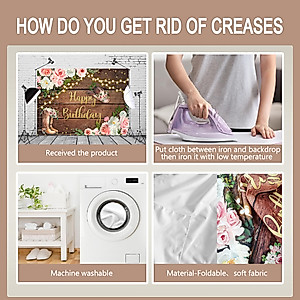 SVBright Cowgirl Birthday Backdrop for Woman 7Wx5H Western Rustic Country Wooden Plank Pink Flower Happy Birthday Baby Shower Wood Hat Retro Decoration Photography Background Banner Photo Booth Studio