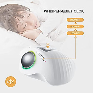 ProtoArc Wireless Bluetooth Trackball Mouse, EM01 2.4G RGB Ergonomic Rechargeable Rollerball Mice, 3 Device Connection&Thumb Control, Compatible for PC, iPad, Mac, Windows-White Silver