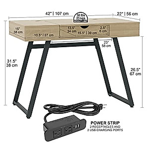 Calico Designs Rockdale Modern Office Writing Laptop Desk with Multiple Storage Compartments, Cord Management and Charging Station, Black/Honey Maple