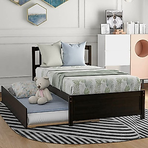 n/a Twin Size Platform Bed Wood Bed Frame with Trundle, Pine