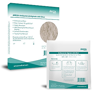 Silver Alginate (Antibacterial Alginate with Silver) 4.25"x4.25" Sterile; 5 Wound Dressings Per Box (1) (4.25" X 4.25") (1) Areza Medical