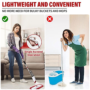 Spray Mops for Floor Cleaning, Microfiber Spray Cleaning Mop Kit with 3 Reusable Washable Pads 700ML Refillable Bottle and Scrubber Flat Mop with 360 Degree Swivel Head for Hardwood Laminate (Red)