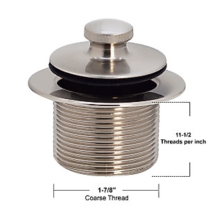 Westbrass D331-07 1-1/2-Inch NPSM Coarse Thread Twist & Close Bath Drain, Satin Nickel