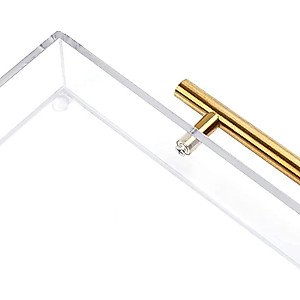 12"x16" Clear Acrylic Serving Tray with Golden Handles, Sturdy Huge Capacity Acrylic Tray for Coffee, Juice, Kitchen and Desk Organizer, Storage Tray (12"x16")