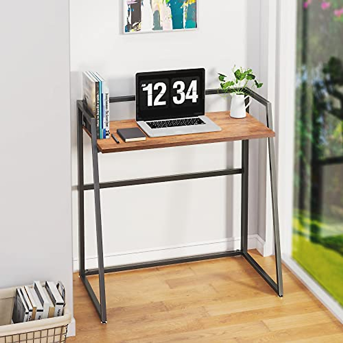 EUREKA ERGONOMIC Modern Folding Computer Desk Teen Student Dorm Study Desks 33-inch Teak Wood Fold up Desk, Easy to be Folded or Unfolded for Writing, Laptop Working and Crafting, Fits Home Office