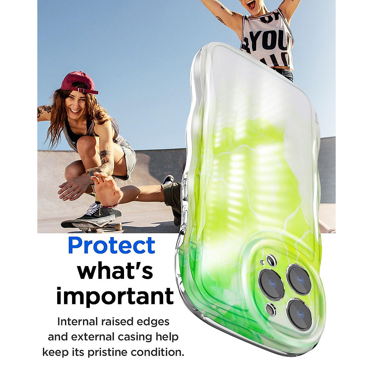 AICase iPhone 14 Pro Max Case Curly Wave Frame Cute Design with Full Camera Lens Protection,Aesthetic Kawaii Slim TPU Bumper Luxury Plated Shockproof Protective Transparent for Women Girls Men_4