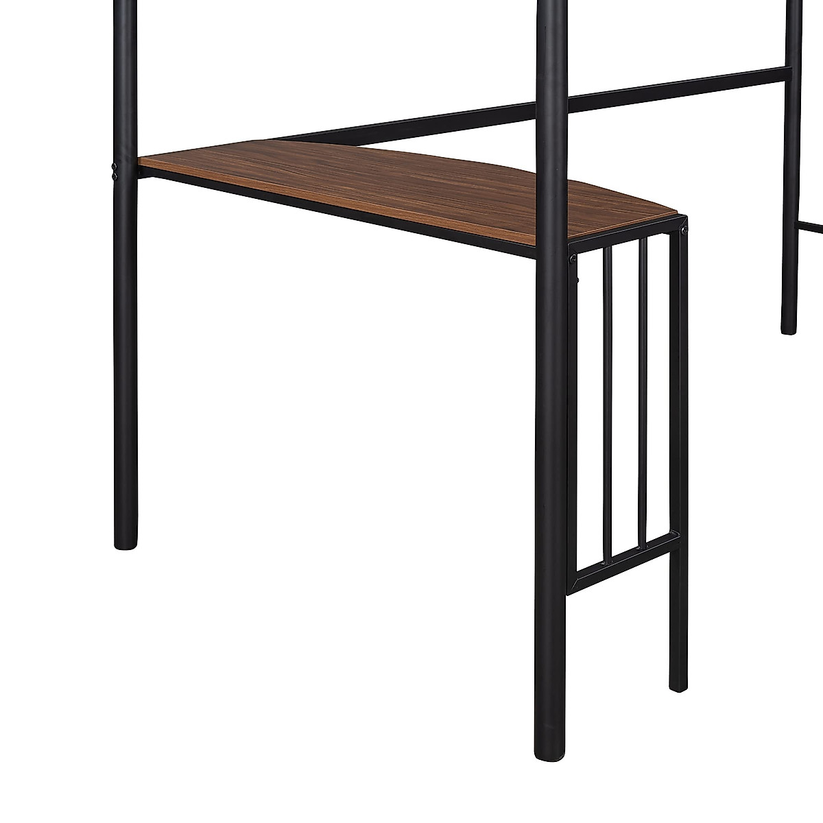 BOVZA Metal Loft Bed Twin Size with Desk, Ladder and Guardrails, for Kids Teens Adults, Black