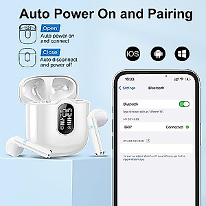 Aptkdoe Wireless Earbuds, Bluetooth 5.3 Headphones with Hi-Fi Stereo Clear Call Mic, 30 Hrs Playtime Bluetooth Earbuds Touch Control with LED Display, IPX7 Waterproof Earphones for iOS Android White