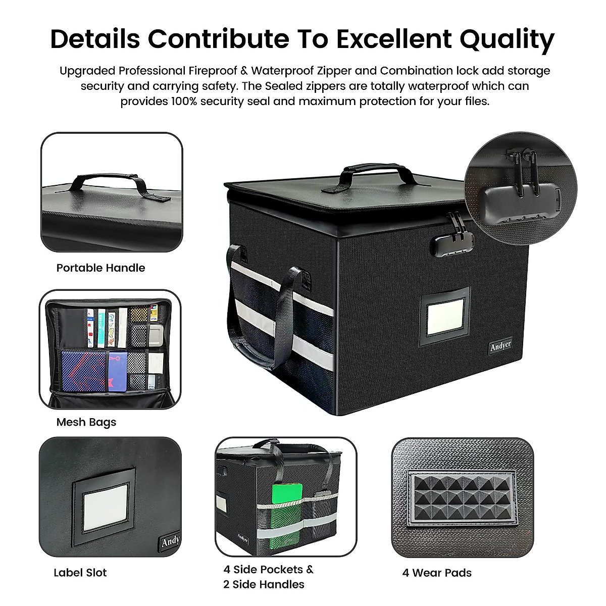 File Box with Lock, Fireproof Document Box with 10 Tab&Inserts, Collapsible File Organizer Filing Cabinet Box, Fire Proof Safe Box File Cabinets for Home Office Hanging Letter/Legal Folder