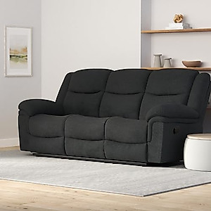 YUNLife&Home Manual Wall Hugger Chair with Cup Holder,2 USB Ports&Power Sockets,Double Reclining Sectional Sofa 3-Seat Couch for Living Room Apartment Office RV Theater Furniture Set, Dark Blue 83.8"w