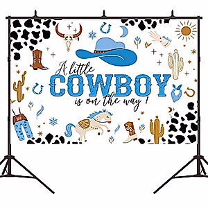 Crefelimas Western Cowboy Baby Shower Backdrop Wild West Boys Gender Reveal Party Background Farm Cow Boy Cake Table Supplies Horse Photo Studio Shoot Banner Props