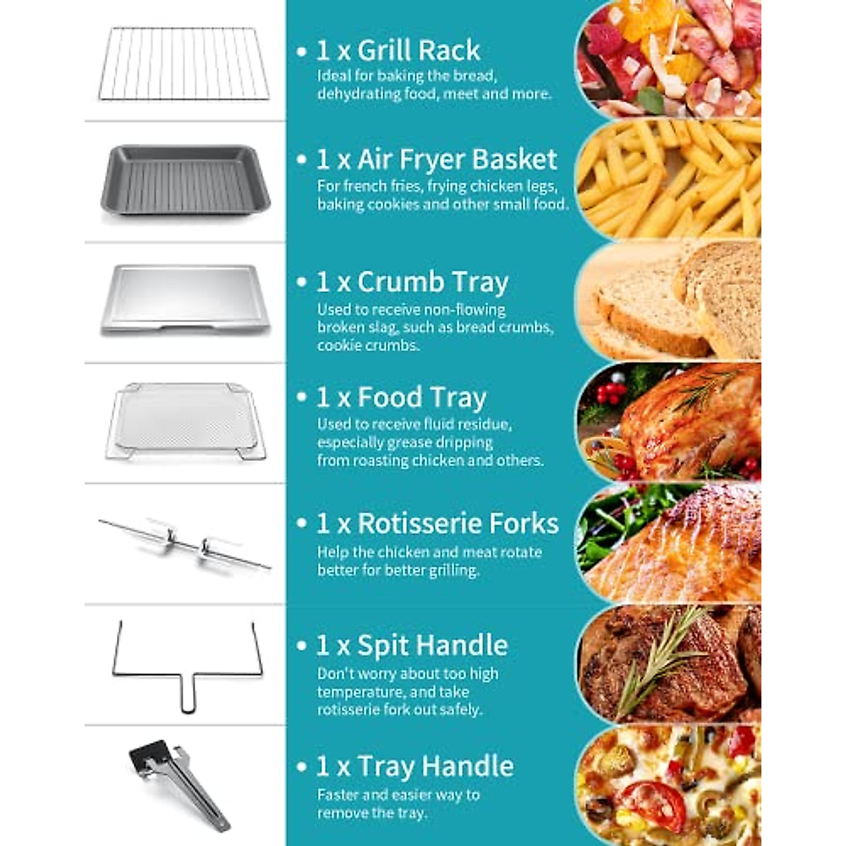 Ultrean Air Fryer Toaster Oven Combo, 32 Quart Convection Oven Countertop with Rotisserie, Toaster, Dehydrator, Bake, 7 Accessories & 50 Recipes, Silv
