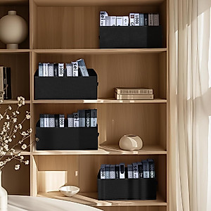 DIMJ Closet Storage Bins, 6 Pack Storage Baskets for Shelves, Foldable Closet Organizer with Handle, Linen Closet Organizers and Storage for Clothes, Toys, Towel, Books (Black)