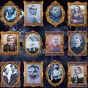 Cindeer 12 Pcs Halloween 3D Changing Face Moving Picture Frame Scary Decor Spooky Ghost Portrait Halloween Wall Decoration for Window Wall Halloween Party Haunted House