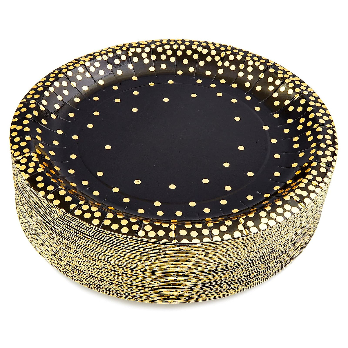 BLUE PANDA 48-Pack Black and Gold Party Plates, 7 Inch Paper Plates for Birthday Cake and Desserts