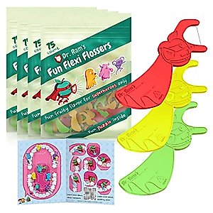 Dr. Ram's Fun Flexi Flossers for Kids - 300 Count Kids Dental Floss - Anti-Ouch Shape with Puzzle and Game - Light Citrus Fruit Scent Kid Floss