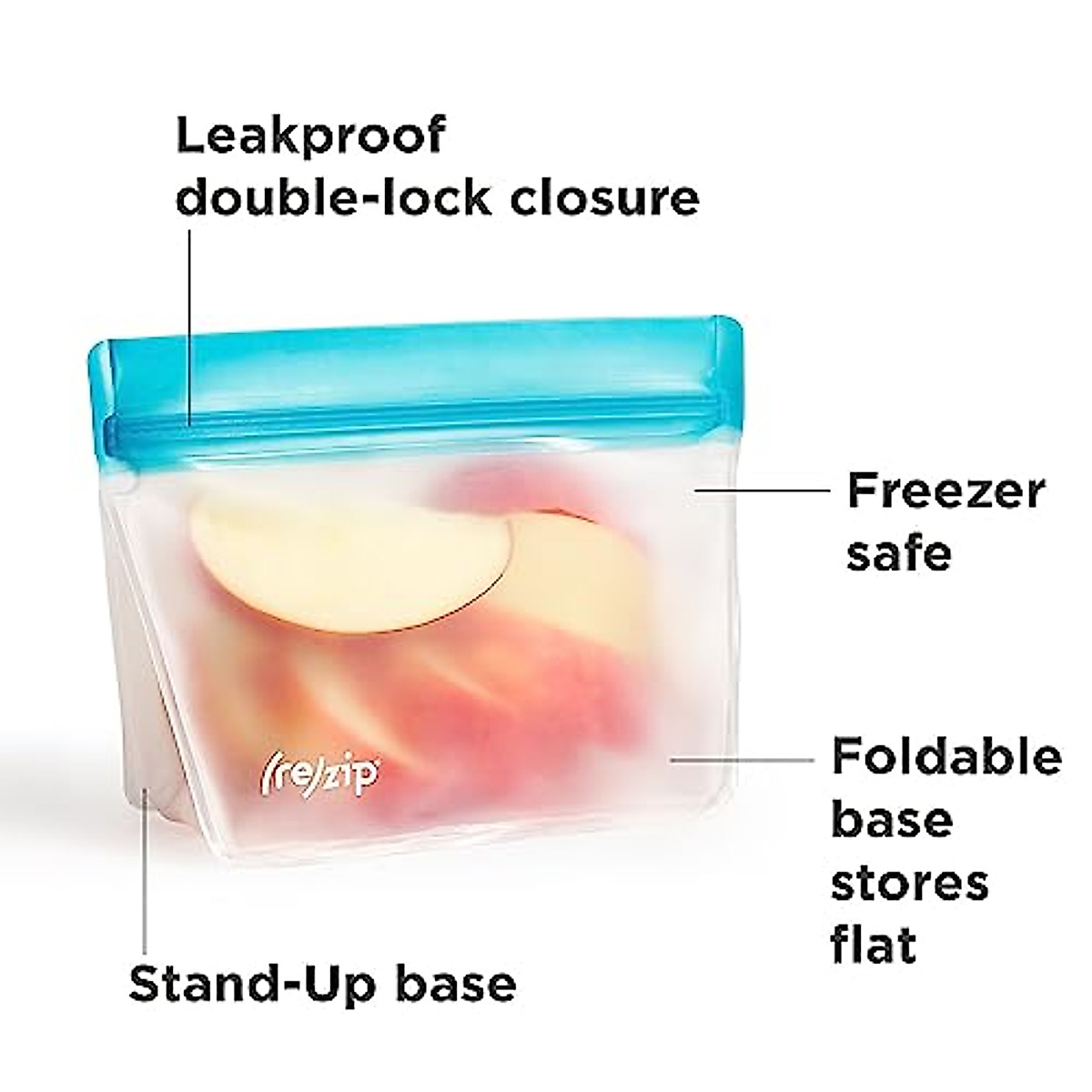 rezip 3-Piece Stand-Up Reusable Bag Bundle | BPA-Free, Food Grade, Leakproof, Freezer and Dishwasher Safe | Quart (1), 2-Cup (1), Snack (1) | Aqua