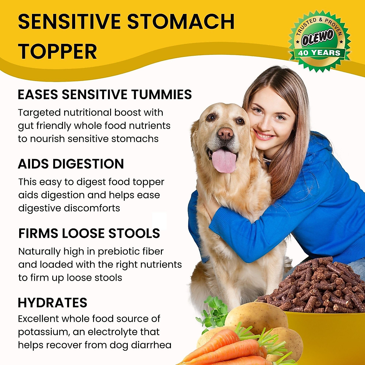 Olewo Bundle Original Carrots for Dogs & Rootsies Dog Food Toppers – Ultimate Dog Digestive Support, Sensitive Stomach Dog Food, Gut Health for Dogs, Fiber for Dogs – 2.2 lbs Each (4.4 lbs Total)