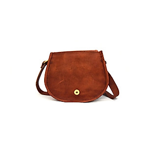 Handmade Full Grain Vintage Leather Crossbody Sling Bag Women/Teen Girls Purse Wallet Satchel Handbag Messenger Bags (Extra Small), Brown