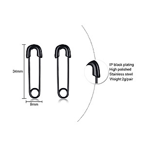 Stainless Steel Stylish Cartilage Earrings Punk Goth Safety Pin Earrings for WomenSleeper Hoops Black