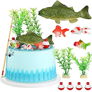 Yaomiao Gone Fishing Cake Decoration Fish Cake Topper Catching the Big One Cake Supplies Fisherman Themed Birthday Cake Topper Sea Bass Figurines for Man Kids Boy Fisherman Gone Fishing(Classic Style)