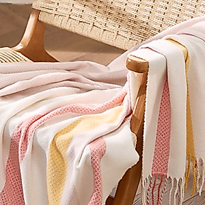 Bedsure Pink Throw Blankets for Couch - Decorative Dusty Rose Woven Throws Blanket with Tassels - Soft and Lightweight Farmhouse Throw Blankets for Sofa and Bed (50x60 Inches)