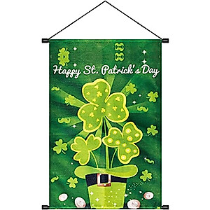 Viajero St Patricks Day Decoration 12x18 Inch Shamrock Clover Door Banner Happy St Patrick's Day Door Sign Welcome Banner Wall Hanger Flag for Front Door Home Decor Party Supplies Indoor Outdoor