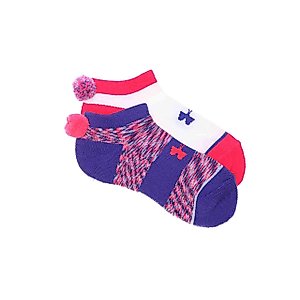 Under Armour Girl`s No Show Socks With Pom 2 Pack (Violet(1310247-975)/White, Youth Large)