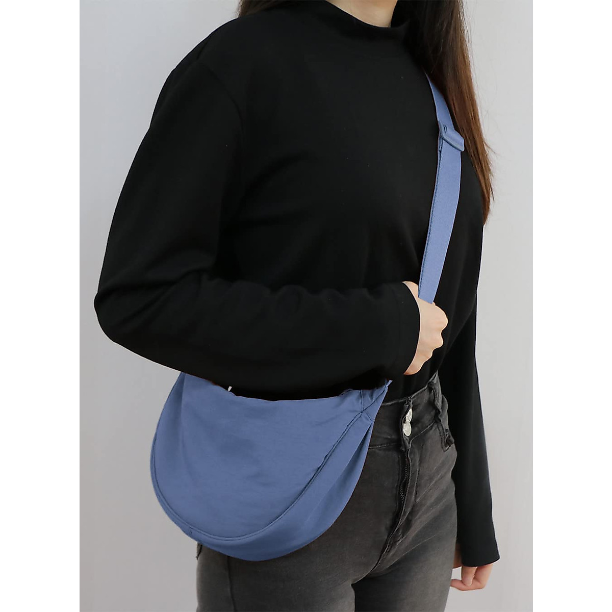 YIKOEE Crescent Bag for Women Men Small Sling Crossbody Bag with Half Moon Shape (Blue)