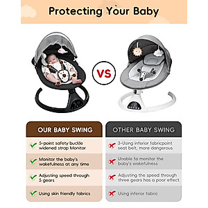 Baby Swing for Infants to Toddler Portable Babies Swing Timing Function 5 Swing Speeds Bluetooth Touch Screen Music Speaker with 10 Preset Lullabies 5-Point Carabiner