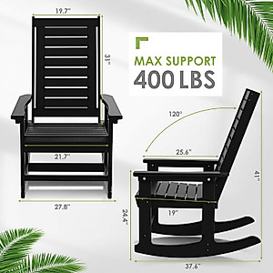 GREENVINES Oversized Rocking Chair, All Weather Resistant Outdoor Indoor Fade-Resistant Patio Rocker Chair，Stable Durable Smooth Rocking, Comfortable Easy to Maintain, Load Bearing 350 lbs (Black)