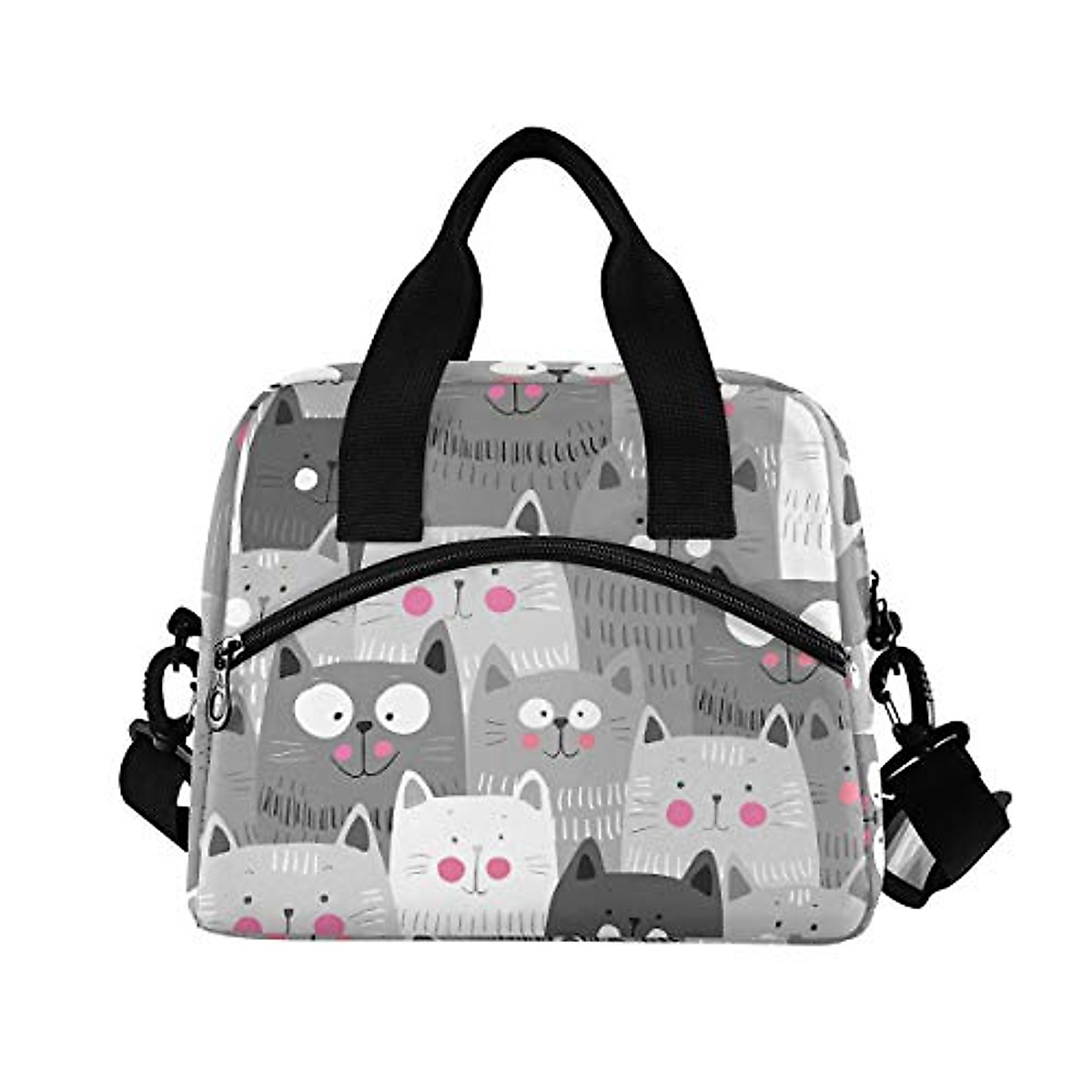 Cartoon Cats Kitten Lunch Bags for Women Black Grey White Lunch Tote Bag Lunch Box Water-resistant Thermal Cooler Bag Lunch Organizer for Working Picnic Beach Sporting