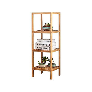 Zoopolyn 100% Bamboo Bathroom Shelf 13 x 13 x 39 inches 4-Tier Multifunction Standing Towel Rack Storage Organizer Unit Natural