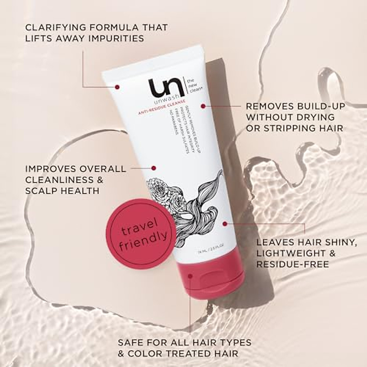 unwash Anti Residue Hair Cleanser: Gentle pH Balanced Clarifying Shampoo, Removes Build-up, Moisture Balancing, Hair Detox, 2.5 Fl oz (1 Pack)