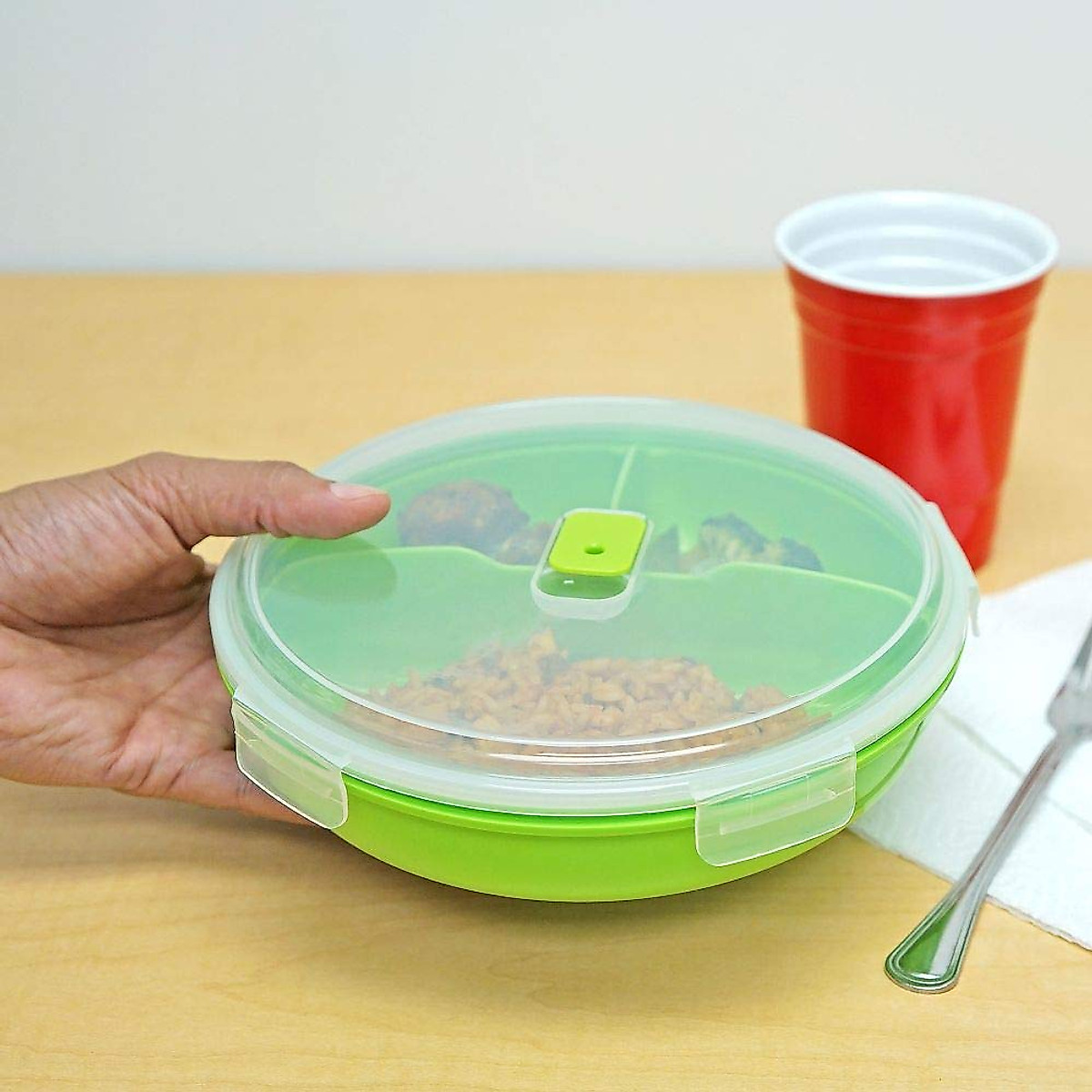Microwave Food Storage Tray Containers - 3 Compartment Section Divided BPA Free Plates w/ Vented Lid - For Leftovers or Lunch