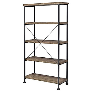 Coaster Furniture Analiese Rustic Industrial 4 Shelf Bookcase Bookshelf Etagere Composite Wood Shelves Metal Frame Brown Oak Black 802543