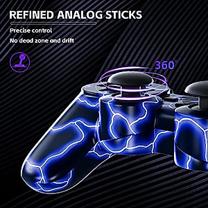 Burcica PS3 Controller 2 Pack Wireless Motion Sense Dual Vibration Upgraded Gaming Controller for Sony Play Station 3 with Charging Cord (Blue+Purple)