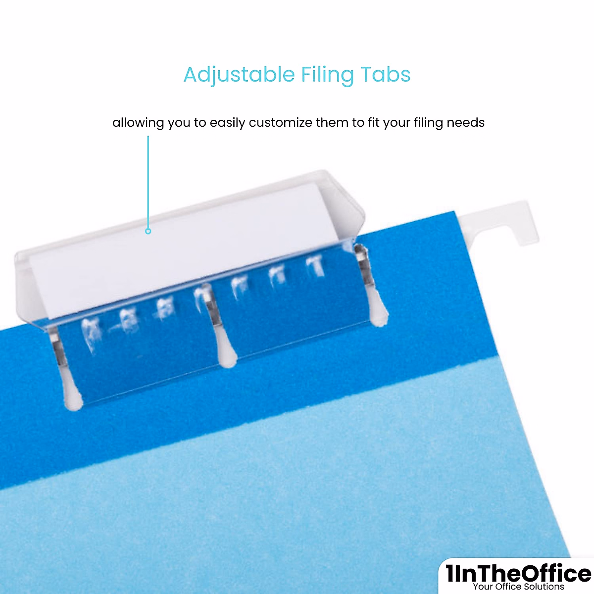 1InTheOffice Blue Letter Size Hanging File Folders with Tabs, 1/5 Cut, 11 pt, 50 Pack
