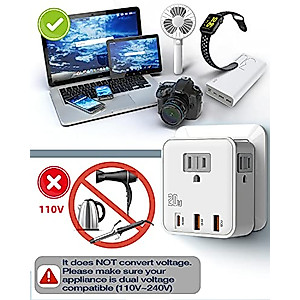 UK & European Travel Plug Adapter - Fast Charger for iPhone iPad 20W PD USB C & Quick Charge QC 3.0, 2500W Power Adaptor 3 US Outlets American to EU Europe Italy France Travel Essentials Accessories