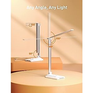 sympa LED Desk Lamp with Wireless Charger, Night Light, Dimmable Table Lamp with USB Charging Port, 5 Brightness & 5 Lighting Modes, 60 min Timer, Memory Function for Home Nail Office Reading