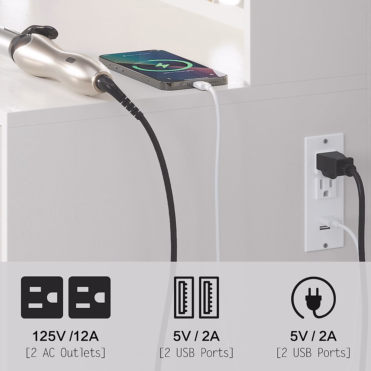 MECHYIN Vanity Desk, Make up Vanity Desk with Mirror and Lights, Vanity with Power Outlet and Stool, 3 Drawer 3 cabinets Storage Unit Dresser, Vanity with Lights 3 Models Settings for Bedroom (White)