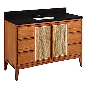 Signature Hardware 953674-48-RUMB-8 Simien 48" Single Vanity Set with Teak Cabinet, Vanity Top and Rectangular Undermount Sink - 8" Faucet Holes
