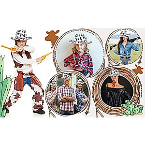 TOPORTY Cow Print Cowboy Hat White and Black Felt Hat with Adjustable Lanyard Cowboy Style Hat for Men and Women