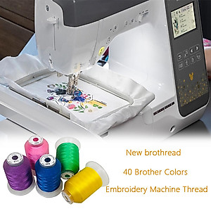 New brothreads 40 Colors 100% Polyester Machine Embroidery Thread 550yd with Thread Nets - Compatible for Home-Based Embroidery Sewing Machine