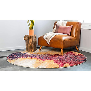 Unique Loom Estrella Collection Abstract, Rustic, Modern, Gradient, Distressed Area Rug, 6' 1" x 6' 1", Pink/Navy Blue